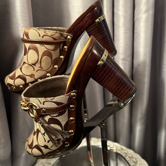 Coach | Shoes | Coach Shasha Clogs Mules In Brown Wood Leather And ...